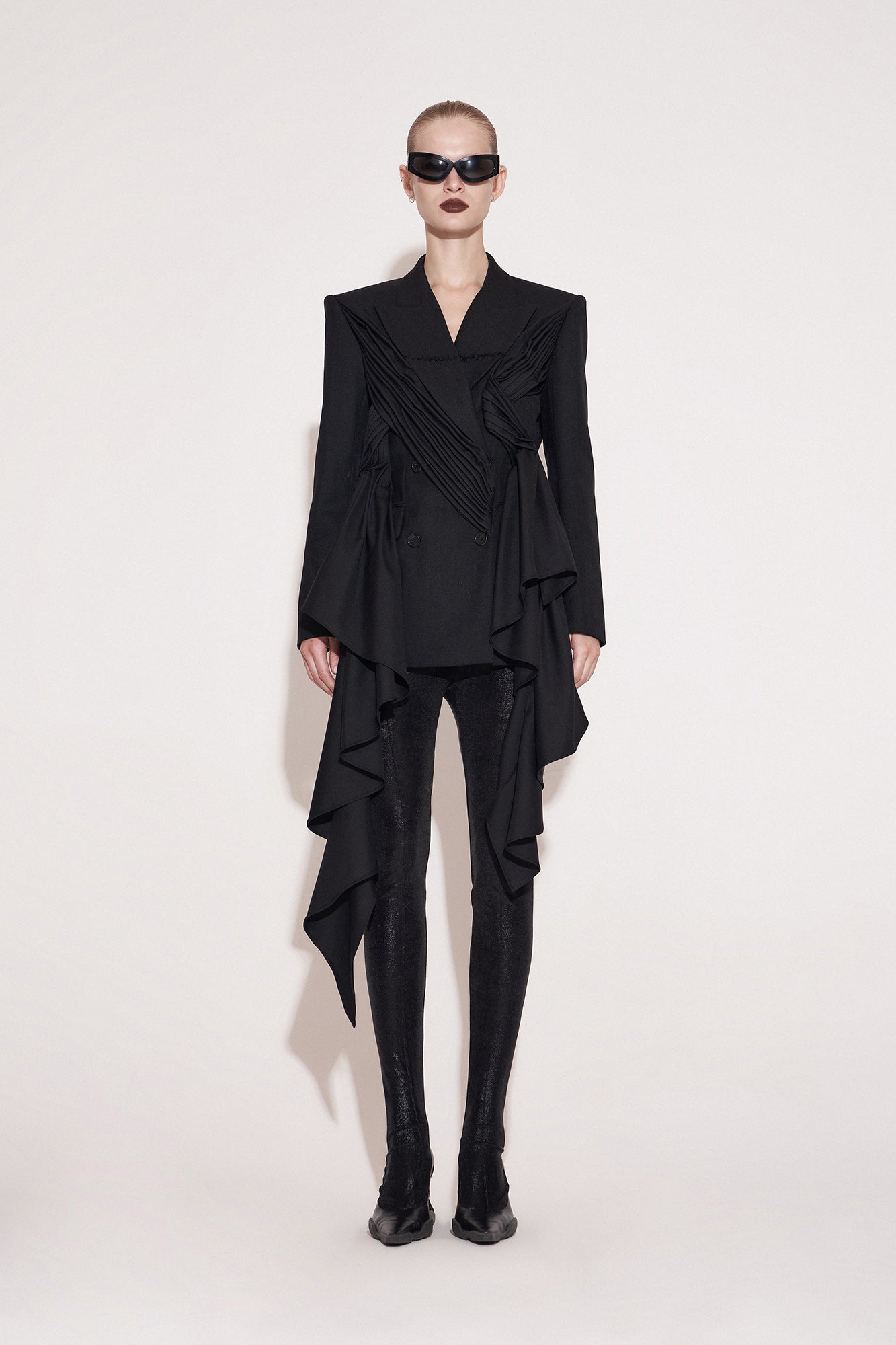 Acetate wool pleated wavy edge suit – Annakiki